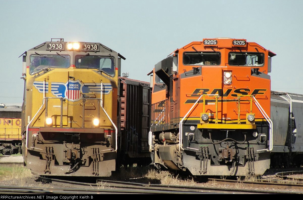 BNSF 9205 and UP 3938